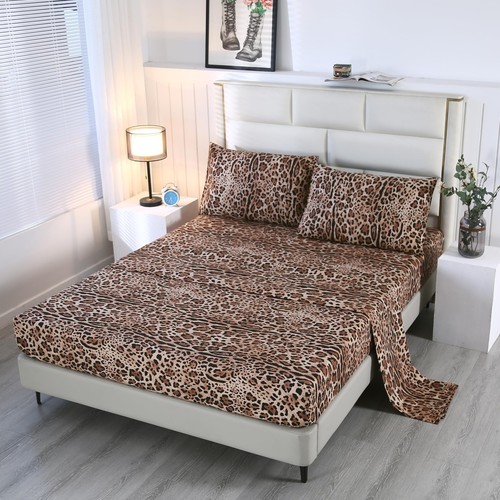 4PCS Leopard Bedding Sheets Queen Size Leopard Print Sheet Set Included ...