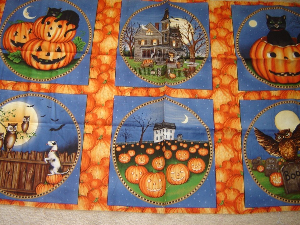 cotton fabric cheater panel HALLOWEEN PUMPKIN HOLLOW wilmington prints ...