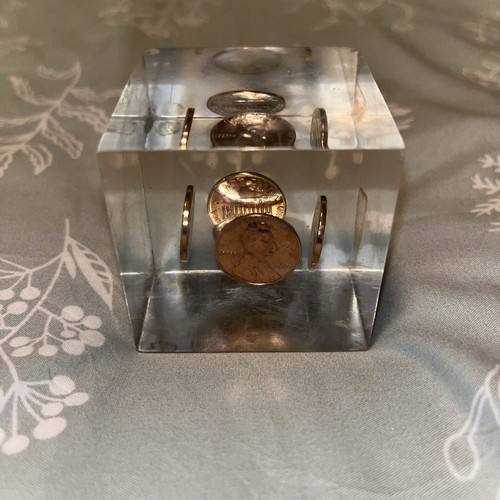 Vintage 1964 Floating Pop Art Lucite Clear Proof Pennies Cube | eBay