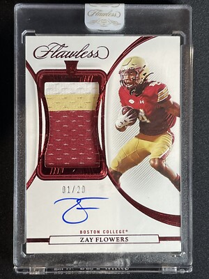 1/20 ZAY FLOWERS RUBY Rookie Jersey Patch On Card AUTO Flawless ...