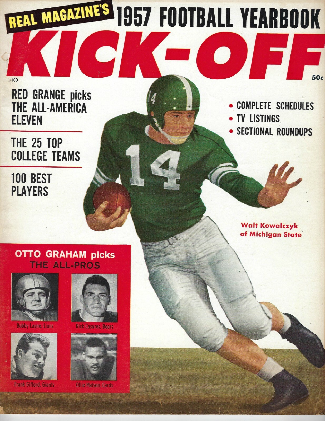 1957 Kick-Off Football magazine Walt Kowalczyk, Michigan State Spartans ...