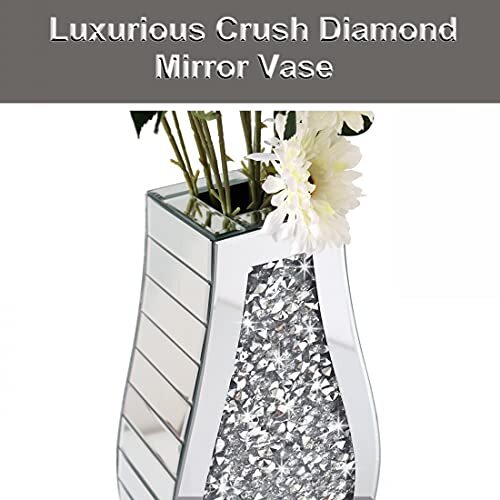 Flower Vase Crushed Diamond Mirrored Vase Crystal Silver Glass ...