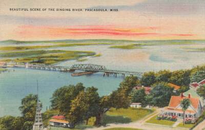 Vintage Linen Aerial View Bridge Singing River Pascagoula MS P516 | eBay