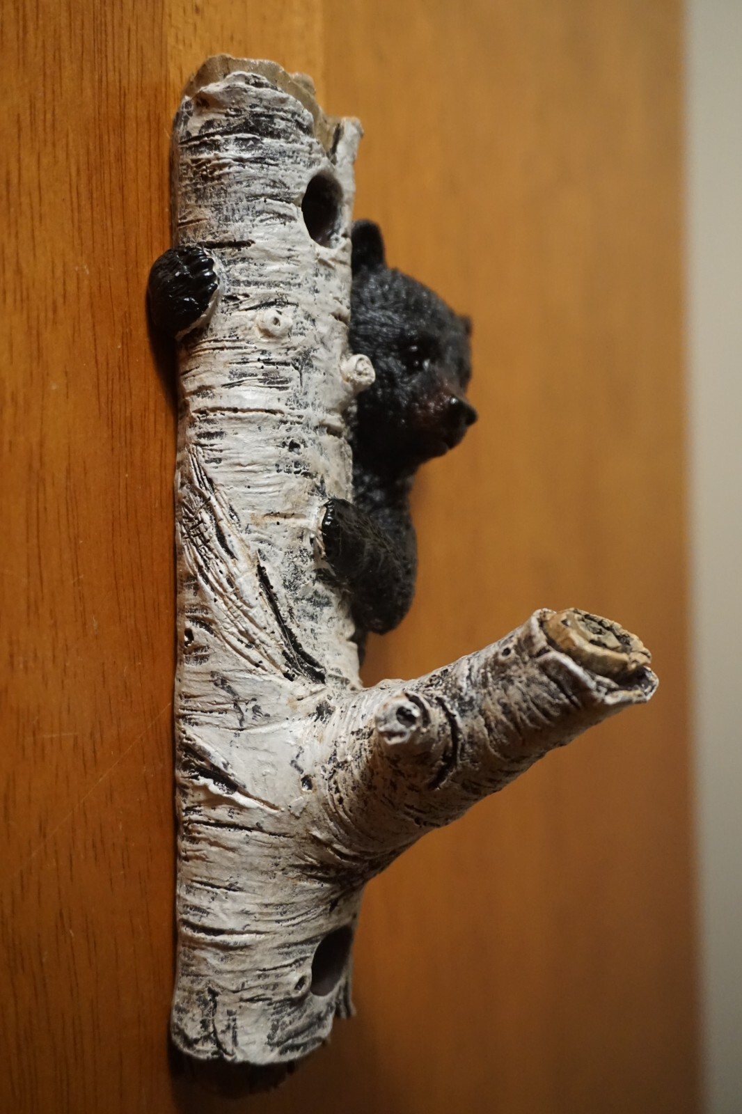 Black Bear Cub Hook Figurine Climbing Birch Tree Rustic Lodge Cabin ...