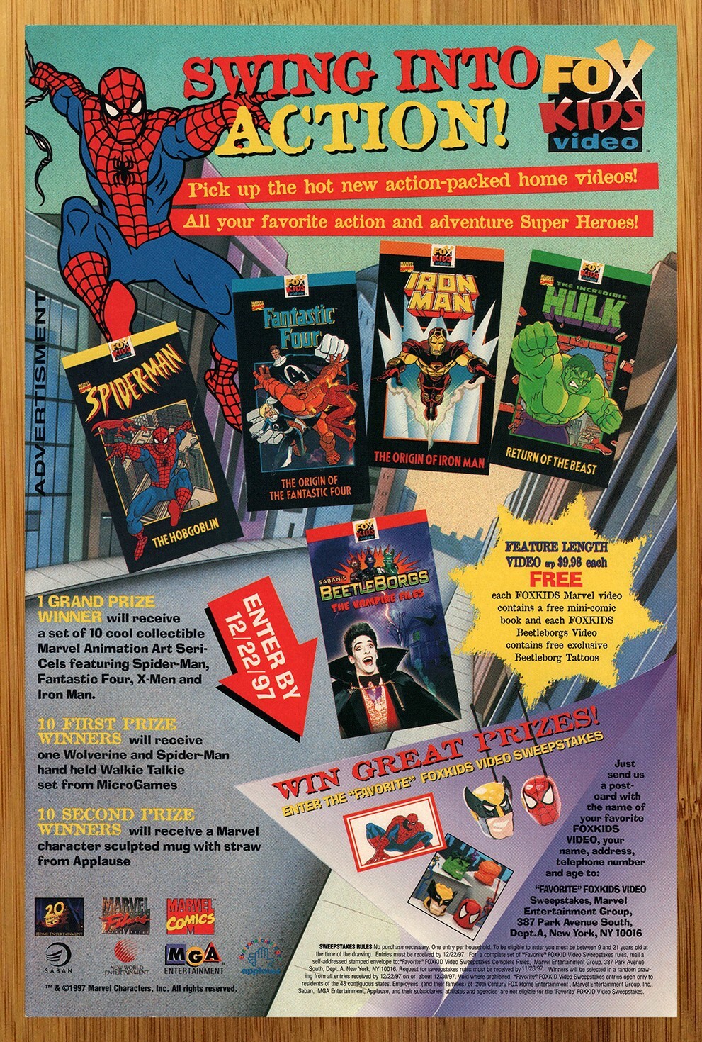 1997 Fox Kids VHS Videos Print Ad/Poster Spider-Man Hulk Beetleborgs ...