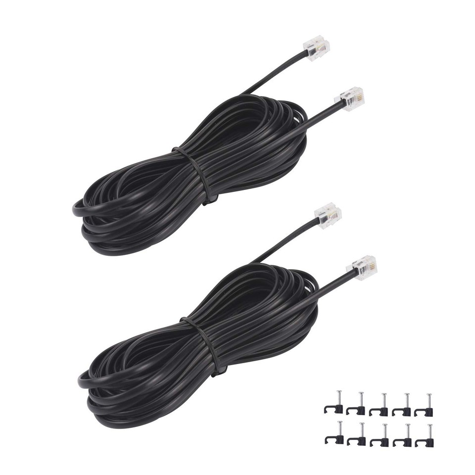25FT Telephone Extension Cord - Landline Phone Cable with RJ11 Plugs, 2 ...