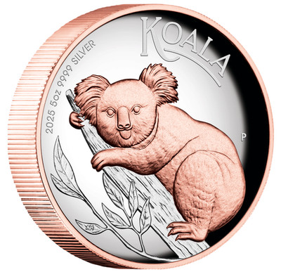 2025 5oz 9999 Silver Gilt by Pink Gold Koala High Relief PROOF $8 Coin ...