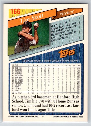 Tim Scott 1993 Topps #166 San Diego Padres | eBay