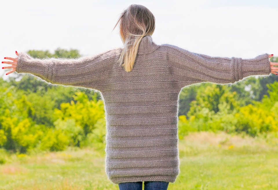 Grey mohair sweater pullover fuzzy ribbed gray turtleneck jumper ...