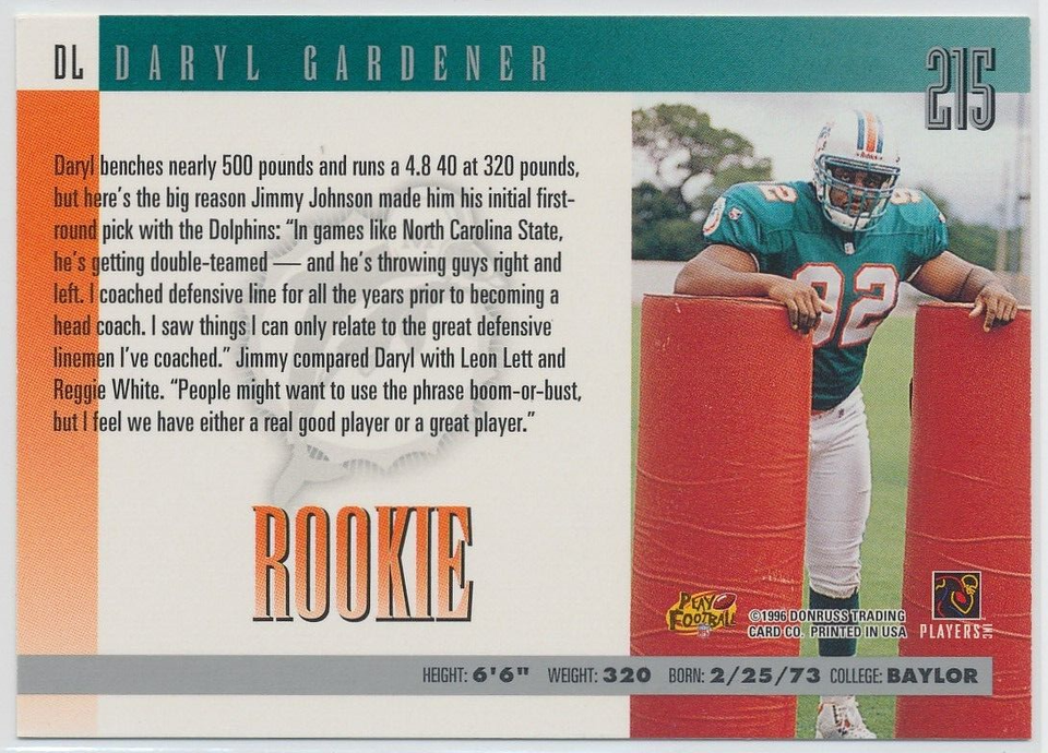Daryl Gardener - Miami Dolphins - 1996 Donruss Football - RC - #215 | eBay