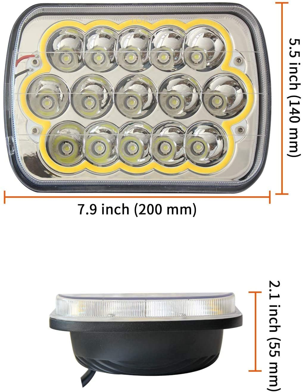 7x6 5x7" LED Square Headlight For Chevy Truck Car DRL Head Lamp White ...