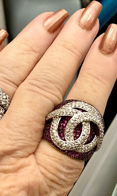 💗HUGE CHARLES WINSTON COLLECTION RP HOT PINK CZ STERLING RING SZ 9.5 ...