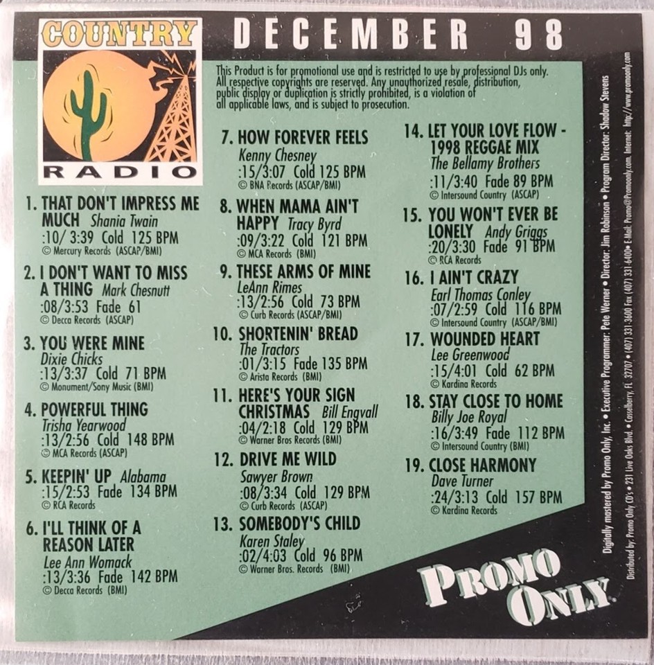 Promo Only Country Radio Series - CDs - 1998, 1999, 2000 | eBay
