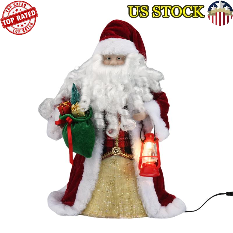12" LED Fiber Optic Santa Christmas Tree Topper Indoor Holiday ...