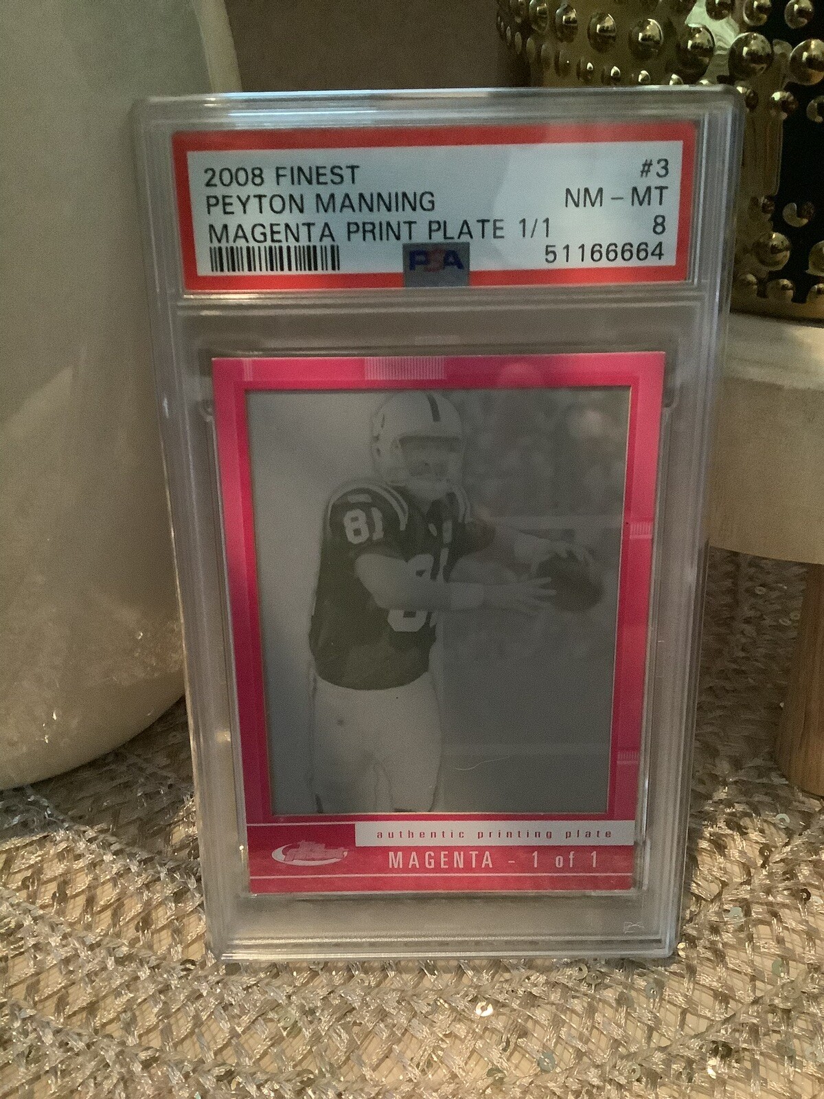 2008 Topps Finest Football Peyton Manning Magenta Print Plate 1/1 PSA 8 ...