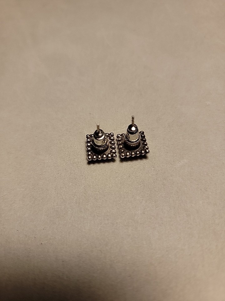 Brighton Mini Post Earrings Square Crystal Silver Beaded Stud | eBay