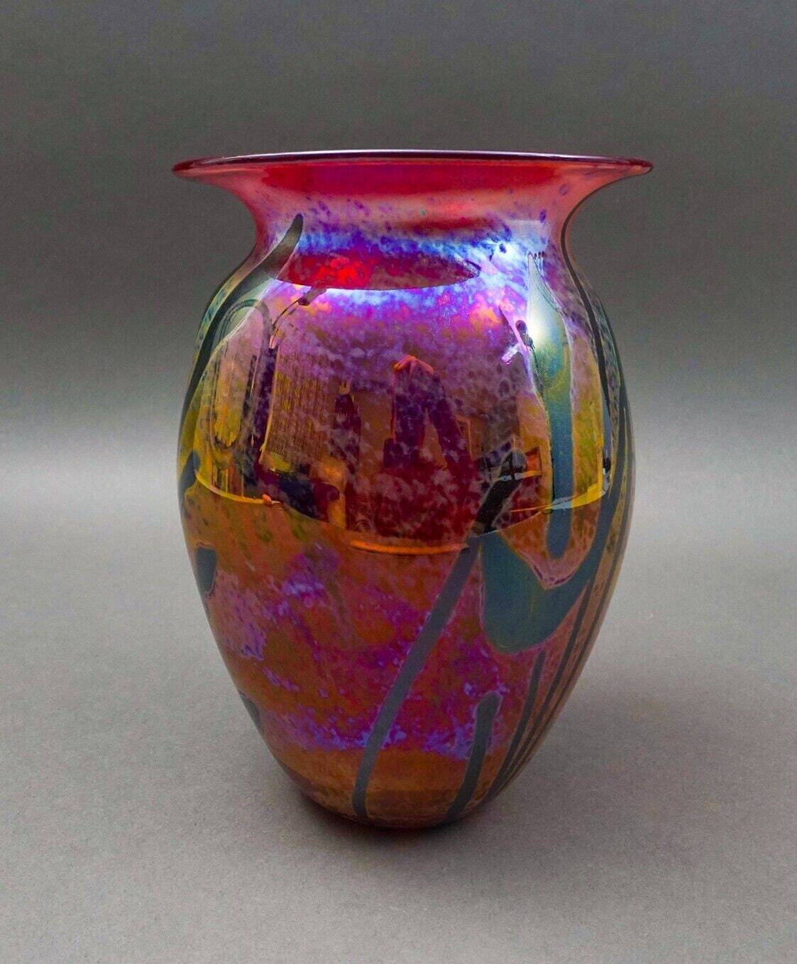 Stephen Fellerman Signed Vintage 1980 Iridescent Blown Art Glass Vase 8 ...