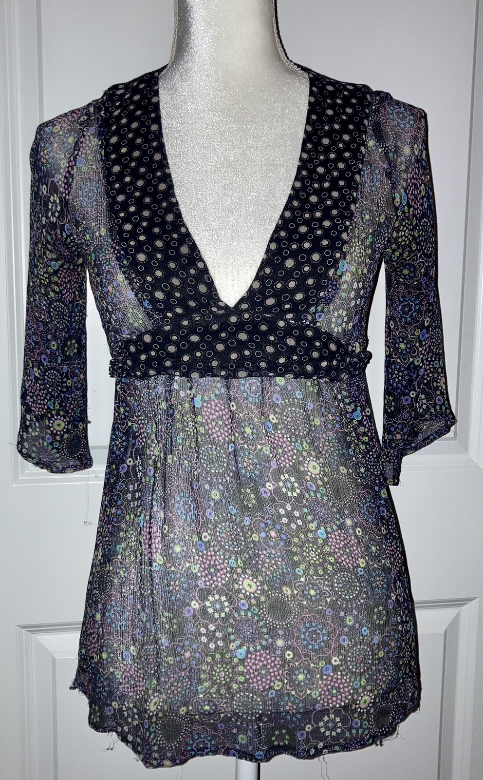 Y2K Anthropologie ODILLE Celestial Silk Semi Sheer Blouse Top SZ 0 XS | eBay