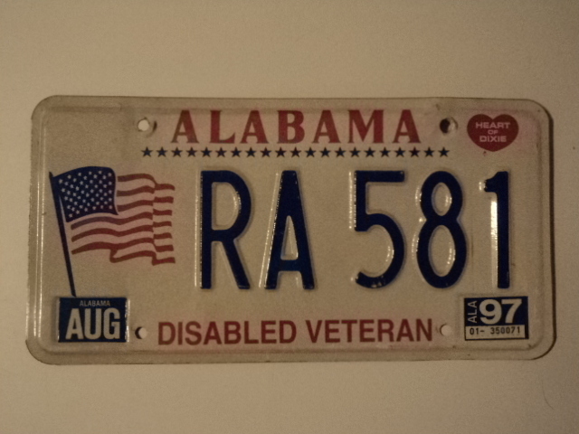 1997 ALABAMA DISABLED VETERAN License Plate RA 581 AL | eBay