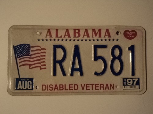 1997 ALABAMA DISABLED VETERAN License Plate RA 581 AL | eBay