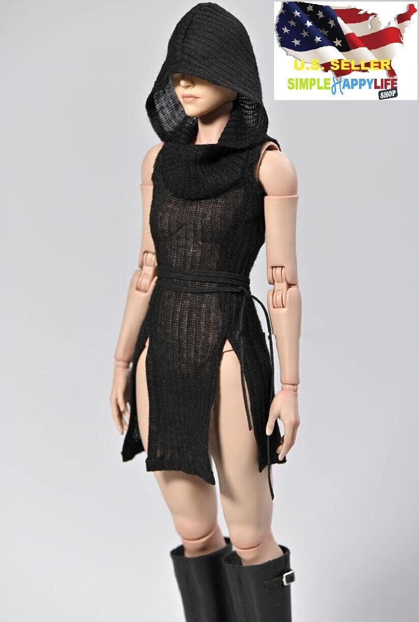 1/6 black hoodie dress for 12" female Rey figure phicen Hot Toys ...