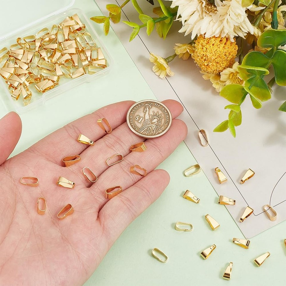 100pcs 18K Gold Plated Snap Bail Hook Pinch 10x4mm Brass Pendant Clasp ...