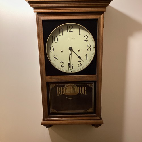 Hamilton Regulator Wall Clock Mechanical Pendulum Wood Glass Metal ...