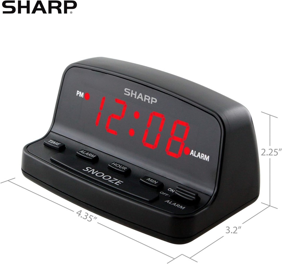 SHARP DIGITAL ALARM CLOCK Loud Alarm Snooze Keyboard Controls LED ...