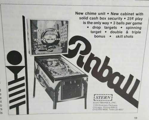 Stern 1977 Pin Game Electro Mechanical Pinball Machine AD Play Meter ...