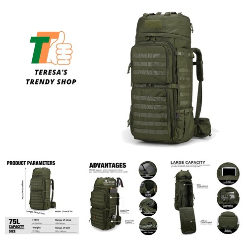 75L Molle Hiking Internal Frame Backpacks with Rain Cover for Camping ...