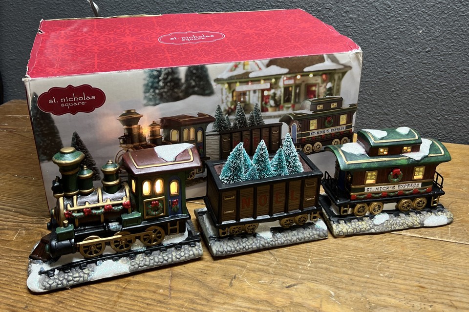 St Nicholas Square Train Set - 3 Piece Ceramic Village Lighted Hand ...