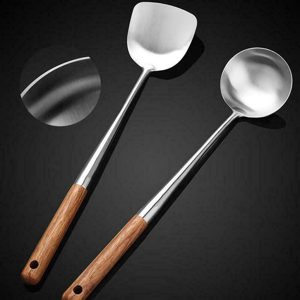 Wok Spatula Ladle Wok Utensils For Carbon Steel, Stainless Steel Wok