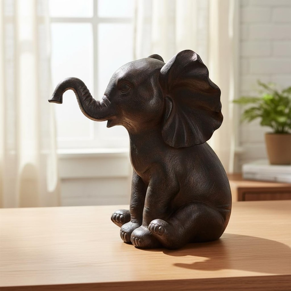 Baby Elephant Sitting Upright Resin Statue Figurine Home Decorative ...