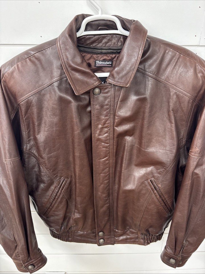 VTG Wilsons Brown Genuine Leather Aviator Bomber Jacket Coat Mens L ...