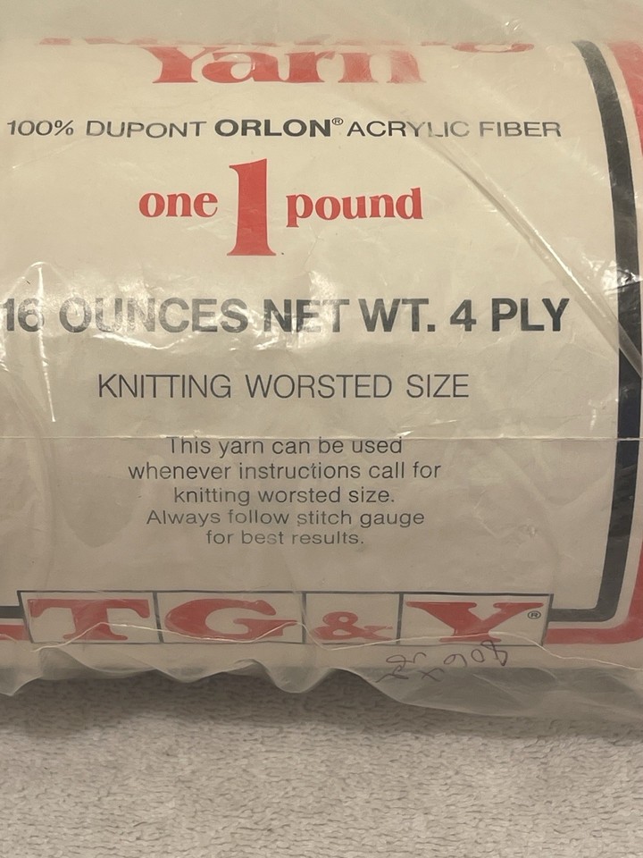 Vintage T G & Y Knitting Yarn 100% Dupont Orlon Acrylic Fiber 1 Pound ...