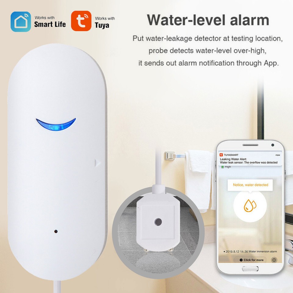 Smart WiFi Water Leak Sensor Flood Leakage Level Alarm Overflow ...