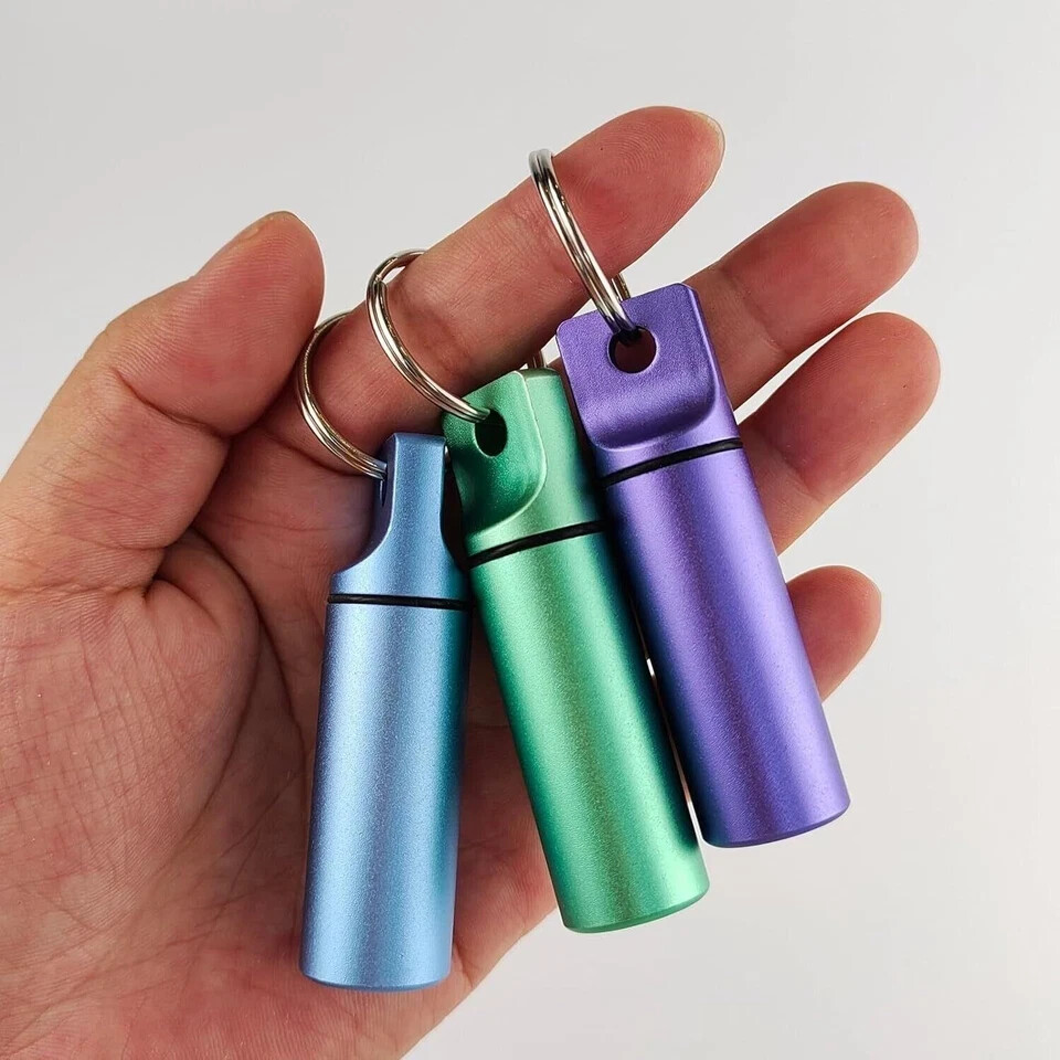 Keychain Medicine Pill Box Case Bottle Holder Waterproof Metal ...