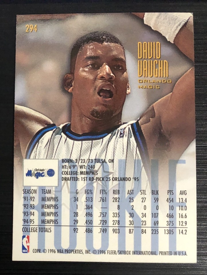 1995-96 Fleer Ultra David Vaughn Rookie Orlando Magic #294 Basketball ...