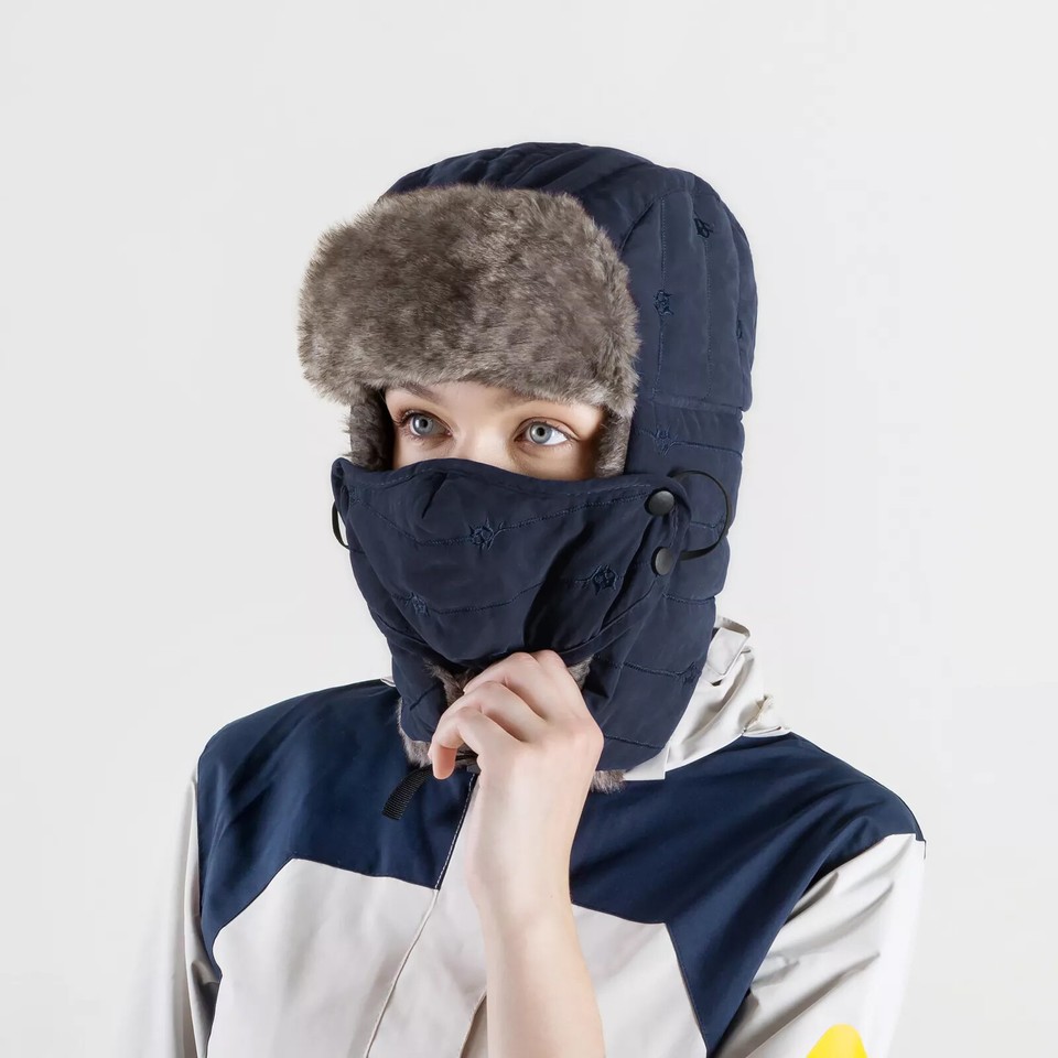 Winter Thermal Fur Lined Aviator Hat with Ear Flap Full Face Cover for ...
