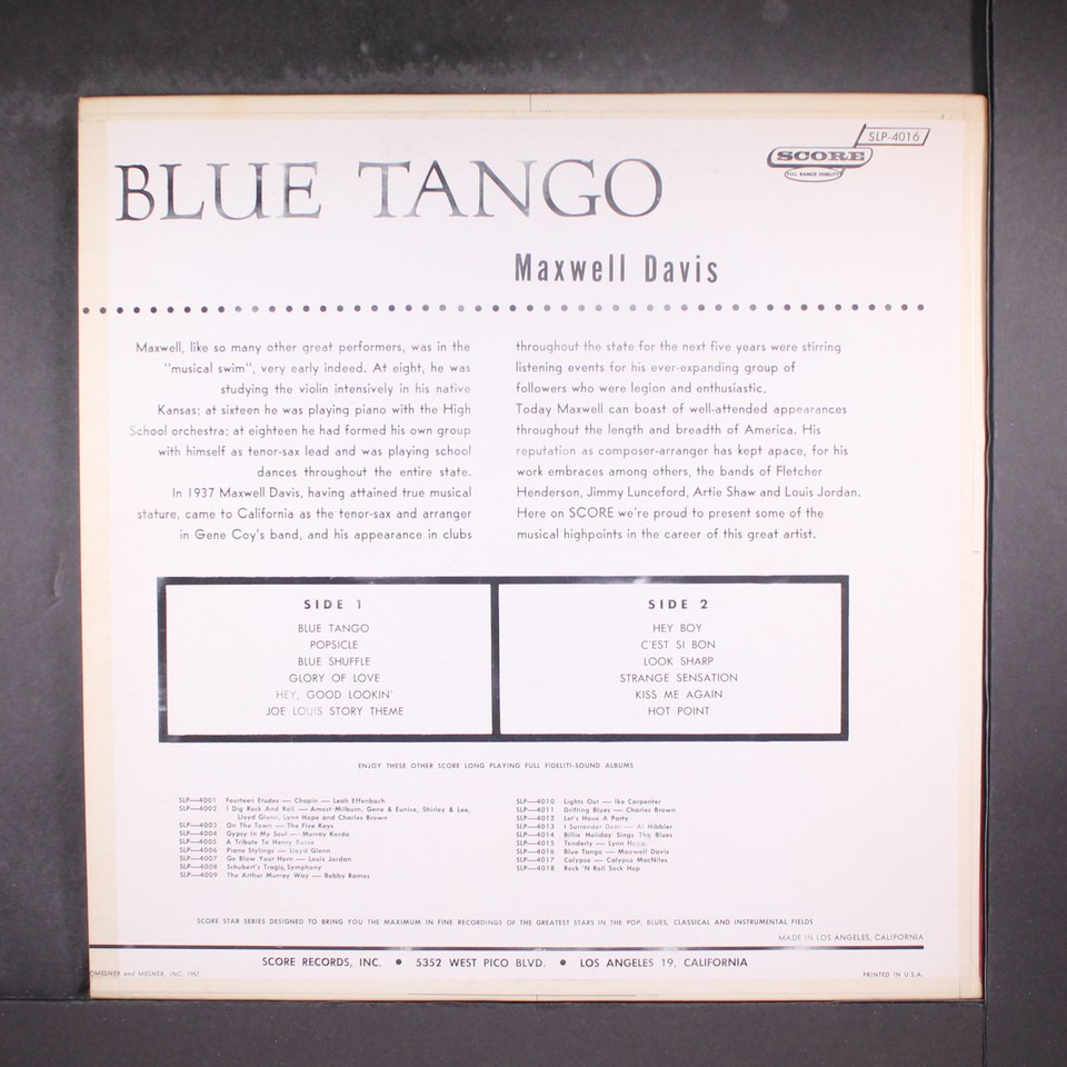 MAXWELL DAVIS: blue tango SCORE 12" LP 33 RPM | eBay