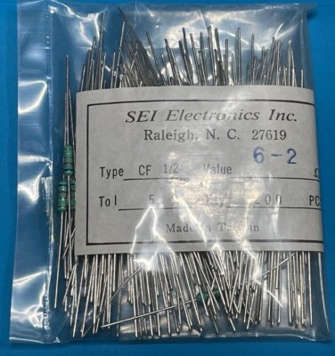 200 pcs of SEI Stackpole 6.2 Ohm Carbon Film Resistor 1/2W 5% Axial NOS ...
