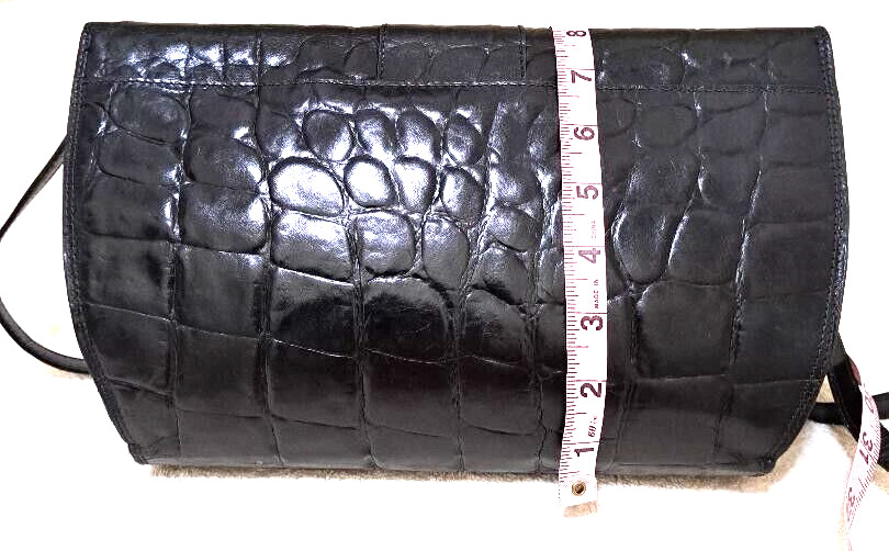 ANN TAYLOR Black Croc Embossed Leather Shoulder/Clutc… - Gem