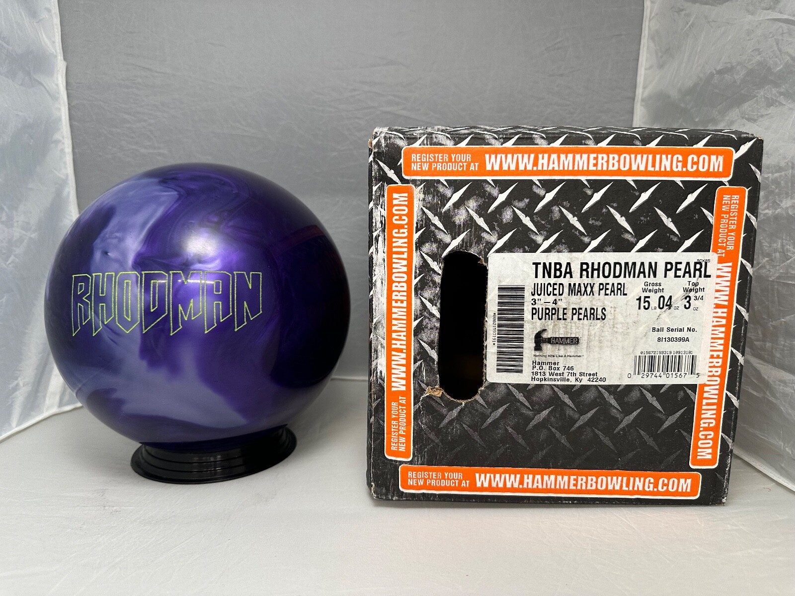 RARE NIB 15lbs Hammer TNBA Rhodman Pearl Bowling Ball Pin 3-4" 2018 ...