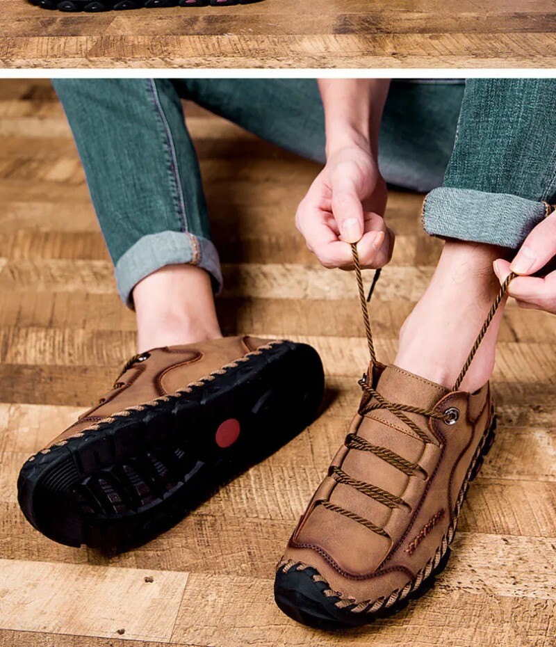 Fashion Men Handmade Lace-up Casual Shoes Flat Driving Shoes ...