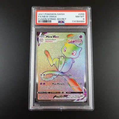 PSA 8 Mew Vmax 268/264 Fusion Strike Rainbow Holo Graded Pokemon Card ...