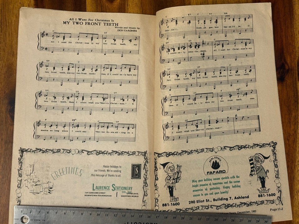 Holiday Song Book Sheet Music 1982 Songs Lyrics Ads The Middlesex News ...