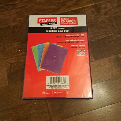 Staples DVD Case 5 pack colors red blue green orange Clear plastic ...