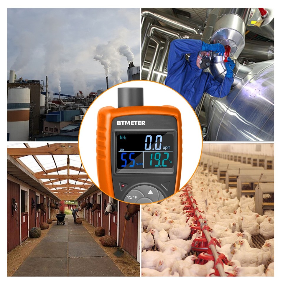 Ammonia Gas Detector 0-100PPM Sound & Light Alarm Gas Meter NH3 Monitor ...