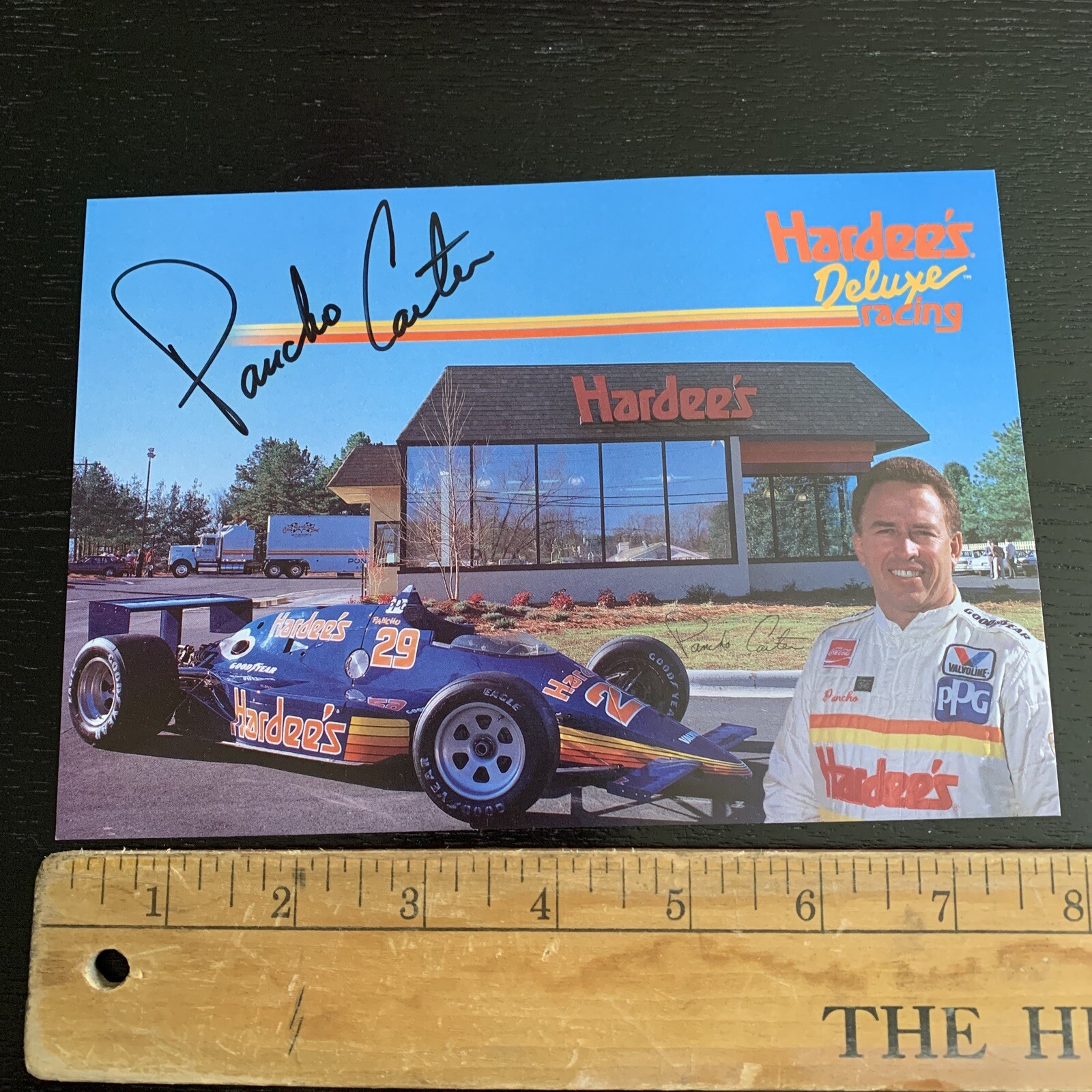 1989 Pancho Carter #29 HARDEE'S POSTCARD Autographed PPG Cart Curcuit ...