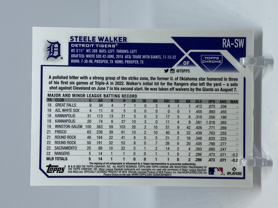 2023 Chrome baseball auto Steele Walker *Free Shipping* RC Detroit ...